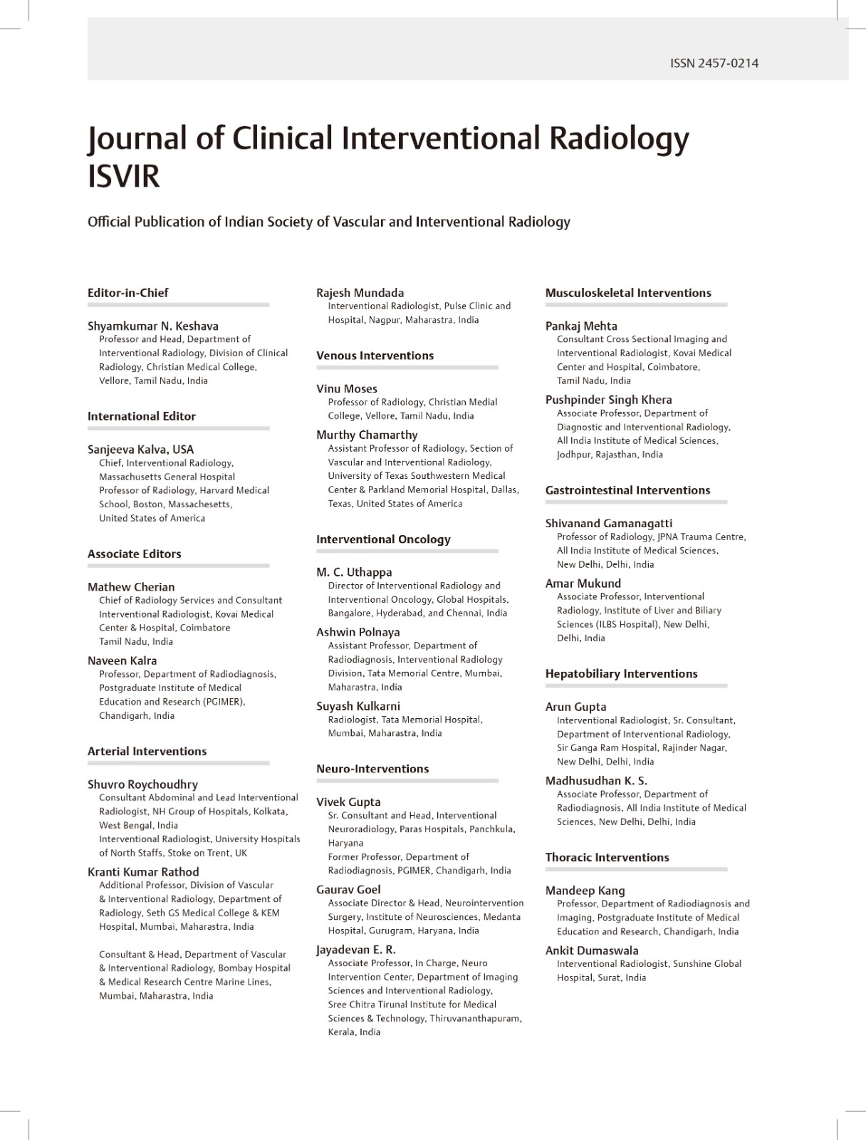 Journal of Clinical Interventional Radiology ISVIR - Thieme Publisher China